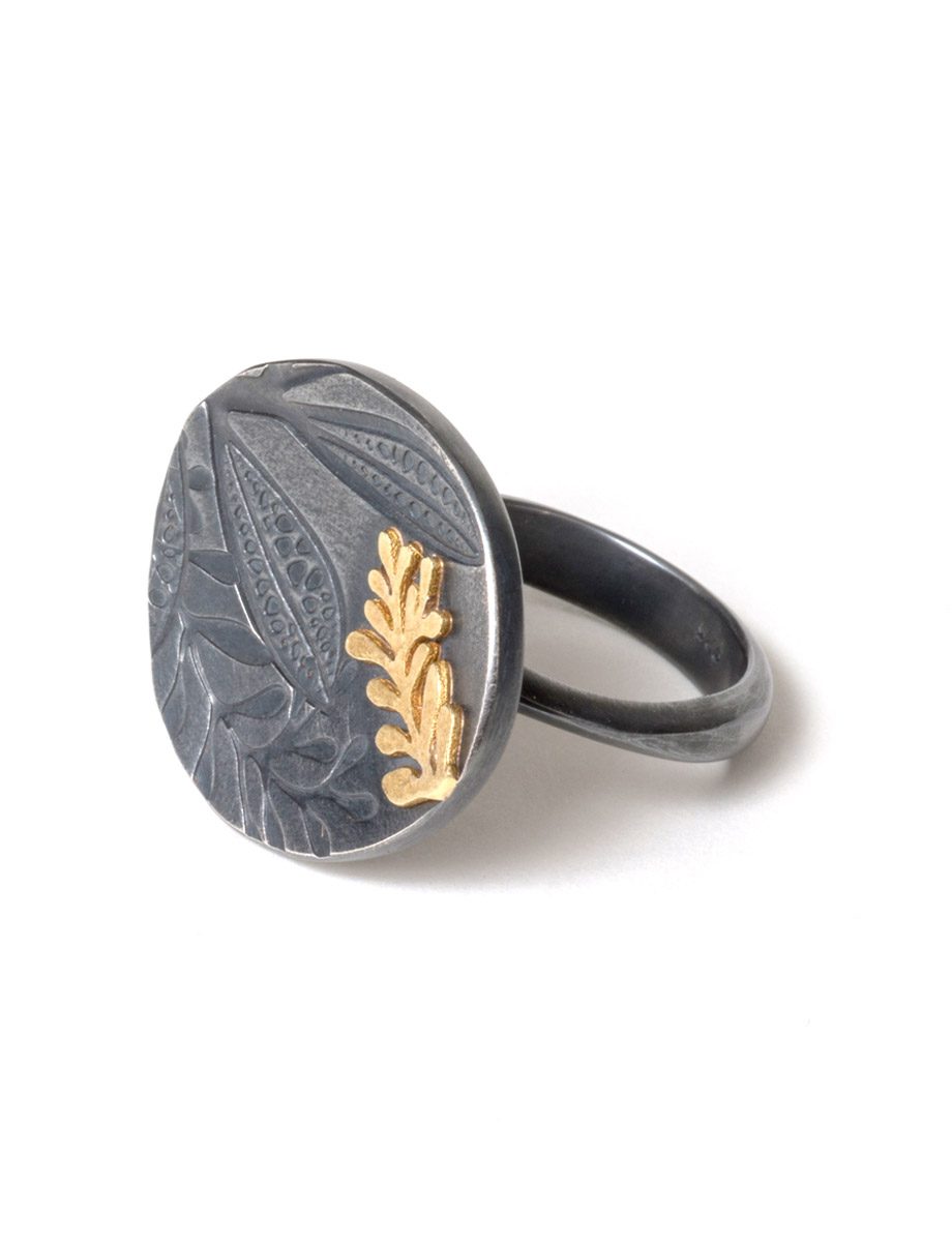 Black & Gold Leaf Imprint Ring | e.g.etal | Melbourne