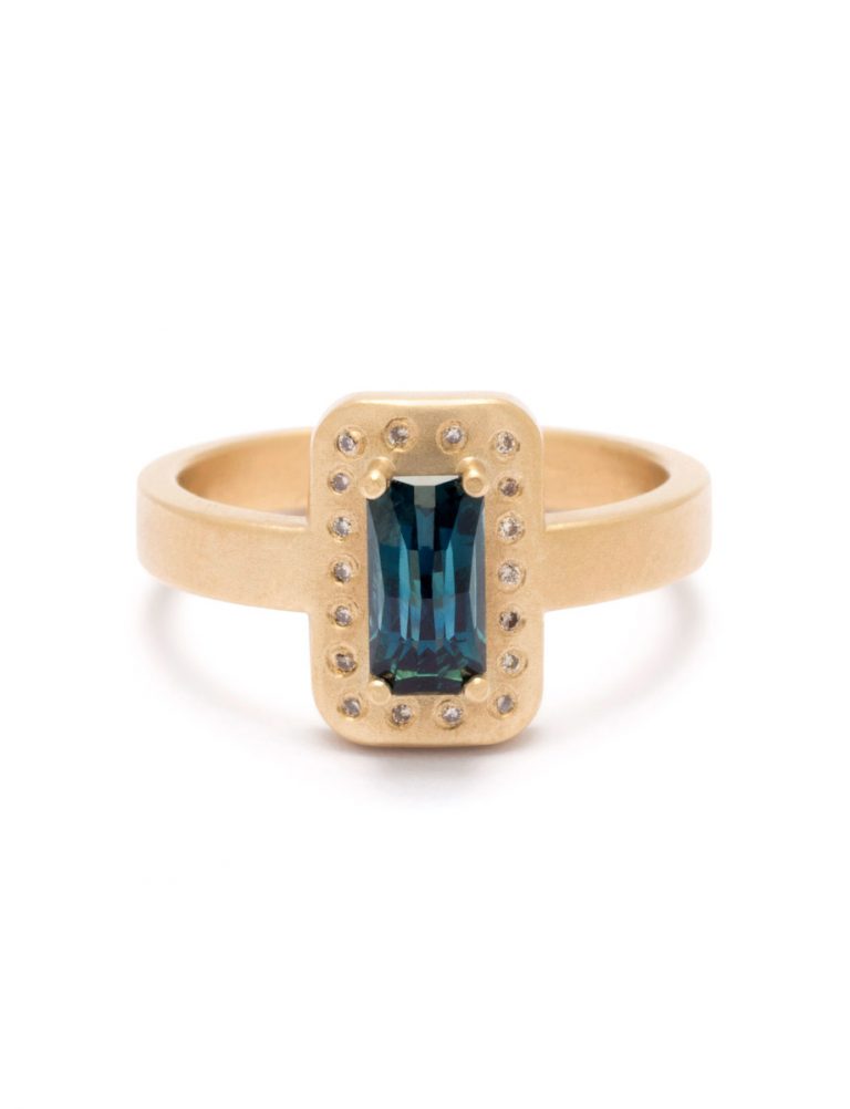 Blue Sapphire & Diamond Rectangle Outline Ring | e.g.etal | Melbourne