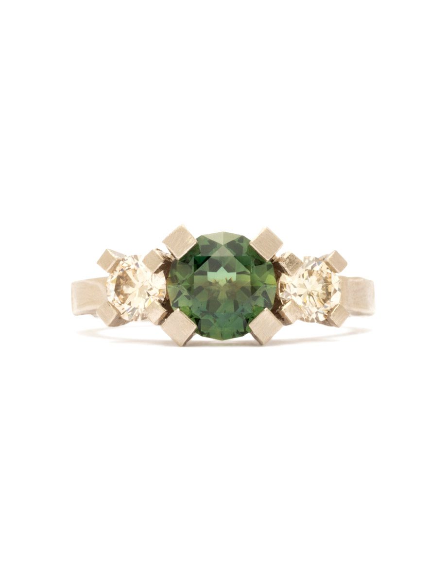 White Gold & Green Sapphire Classic Brutal Ring | e.g.etal | Melbourne